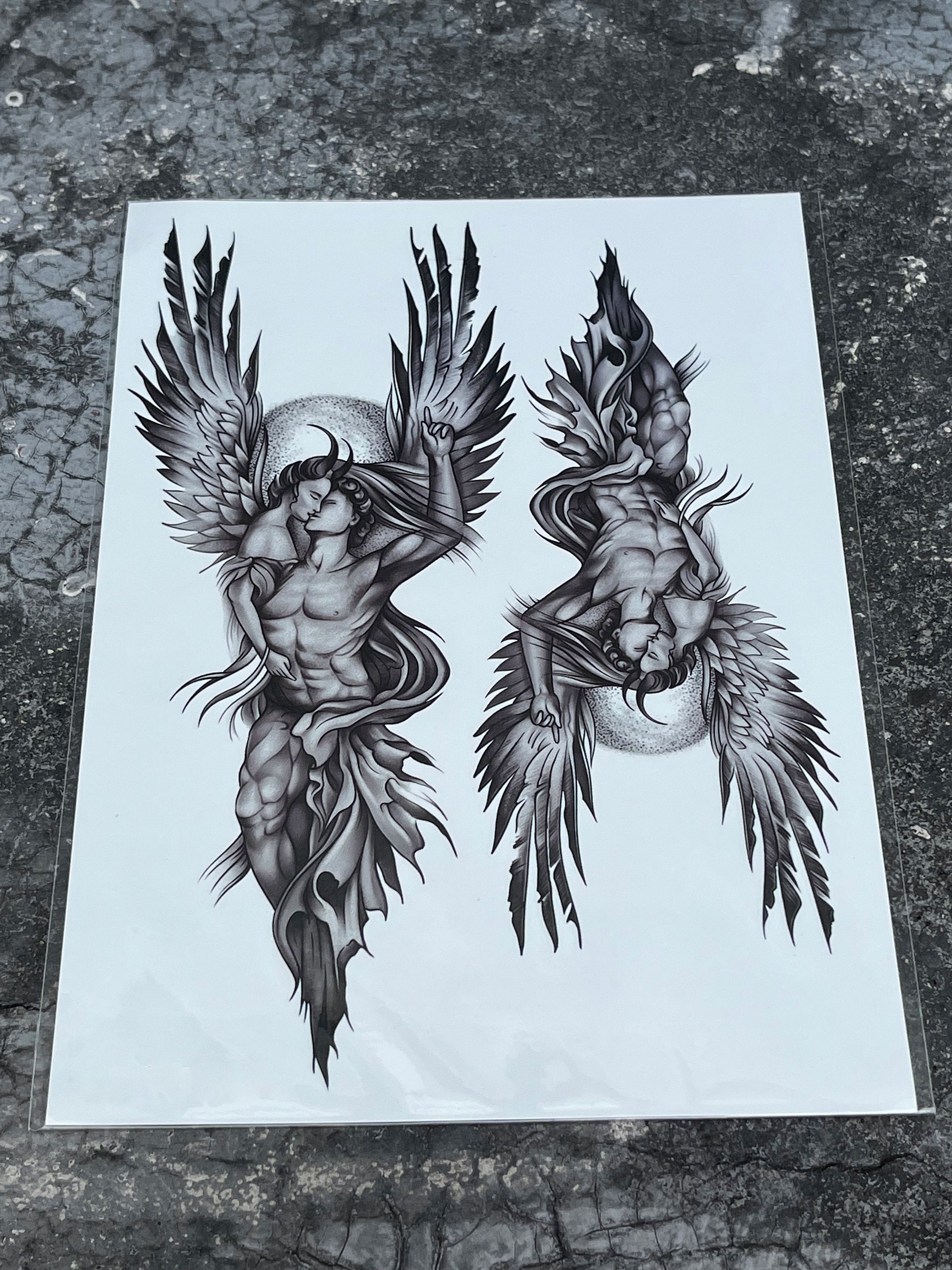 Fallen Angel Sketch Tattoo