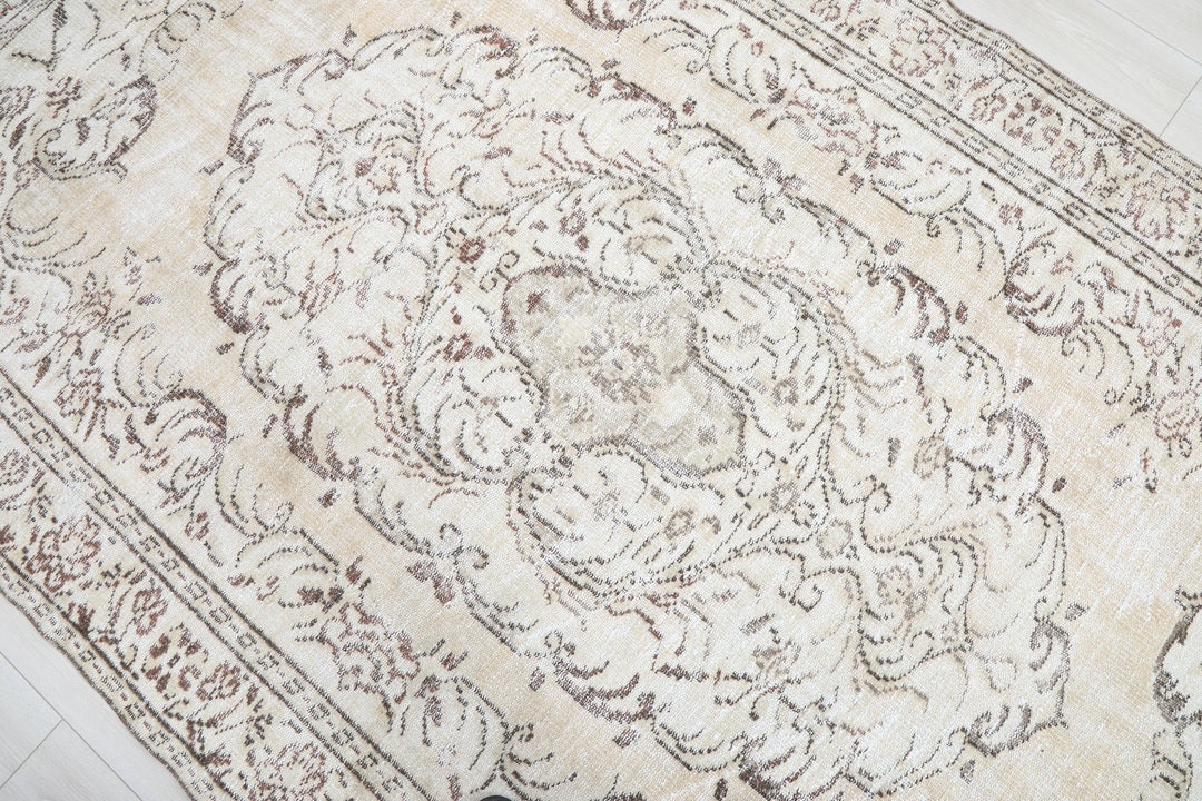 Beige Brown Natural Wool Rug, 6x9 Beige Turkish Rug, 6x9 Vintage Rug ...