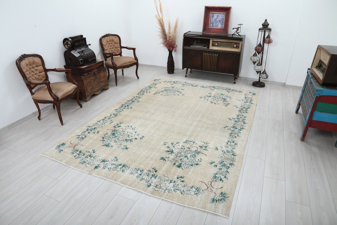 Living Room Rug, 7x9 Rug, Decorative Rug, 7x9 Turkish Rug, 7x9 Vintage ...