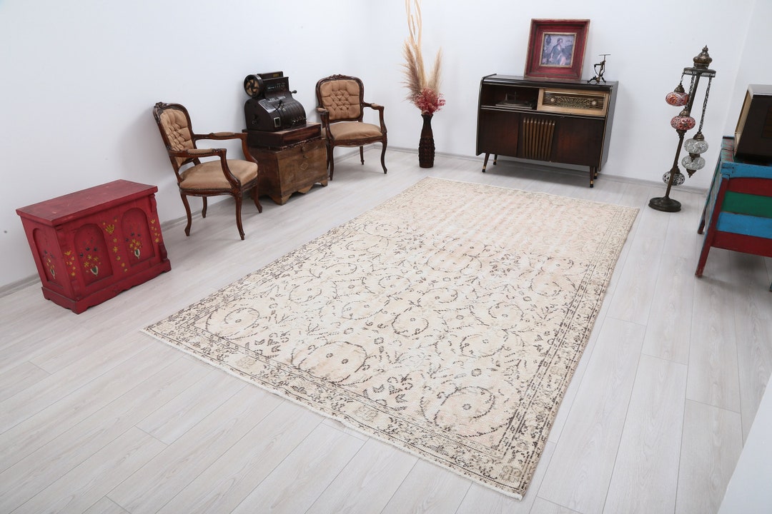 6x10 Beige Brown Vintage Rug, 6x10 Handmade Rug, 6x10 Beige Turkish Rug ...