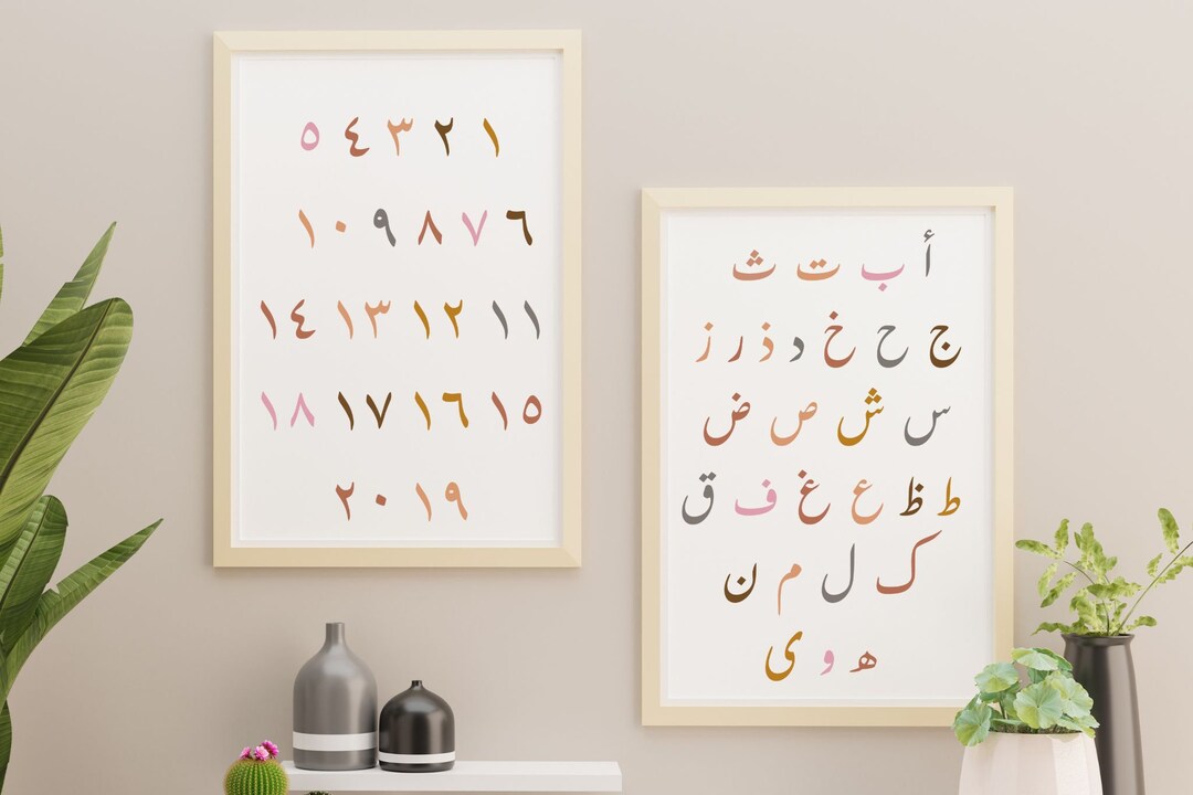 Two Posters of the Arabic Letter and Number, Children's Room Decoration ...