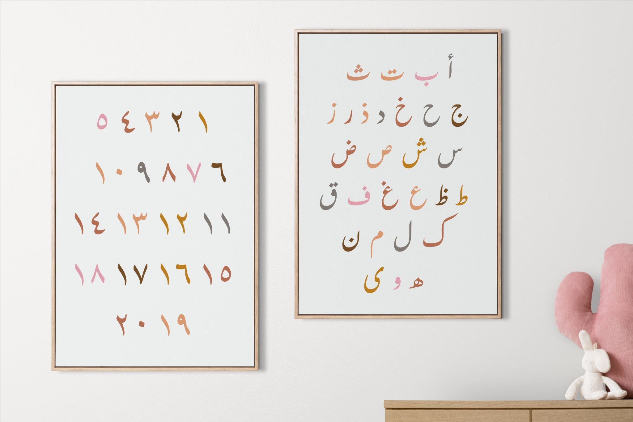 Two Posters of the Arabic Letter and Number, Children's Room Decoration ...