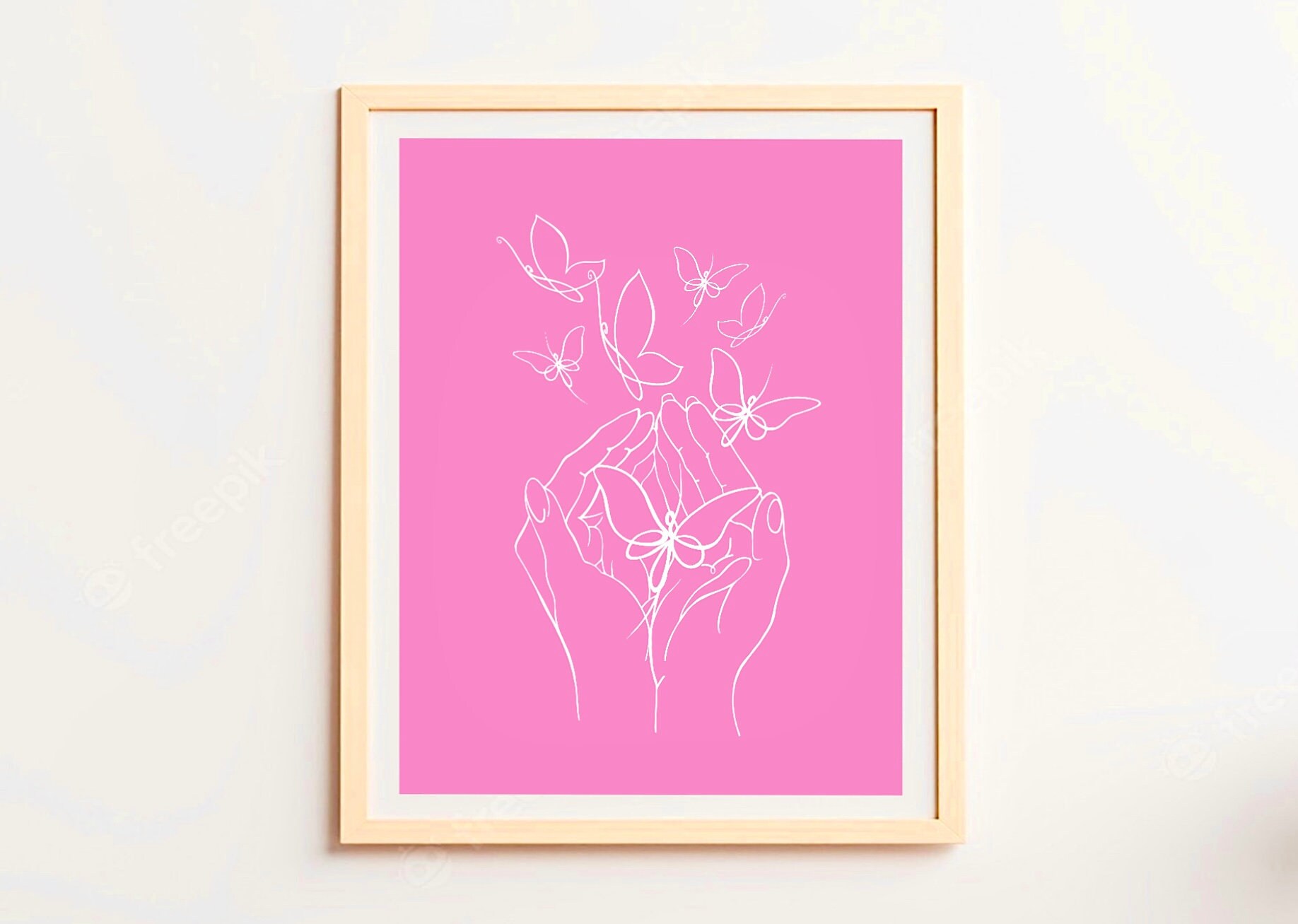 Line Art Digital Downloadable Pink Girly Butterflies Nature Wall Deco ...