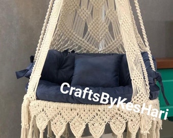 Beige Macrame Double Seat Swing, Macrame Swing Chair, Macrame Bed, Hammock Swing, Hanging Bed ...