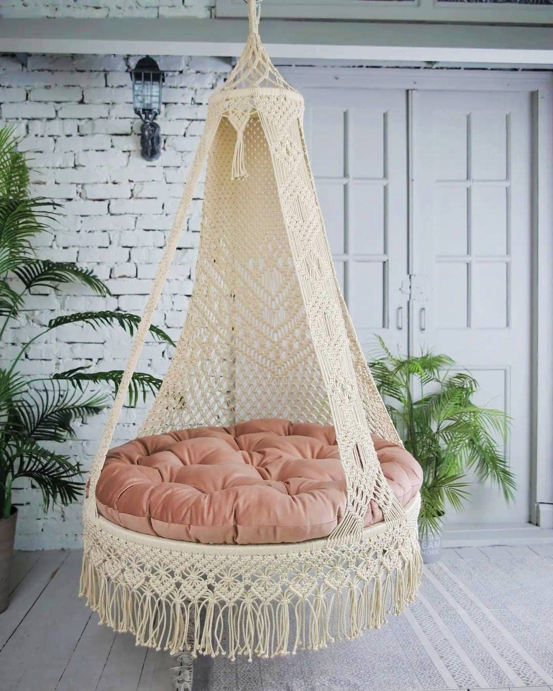 Handmade Macrame Swing Chair, Boho Hanging Hammock, Indoor Outdoor ...