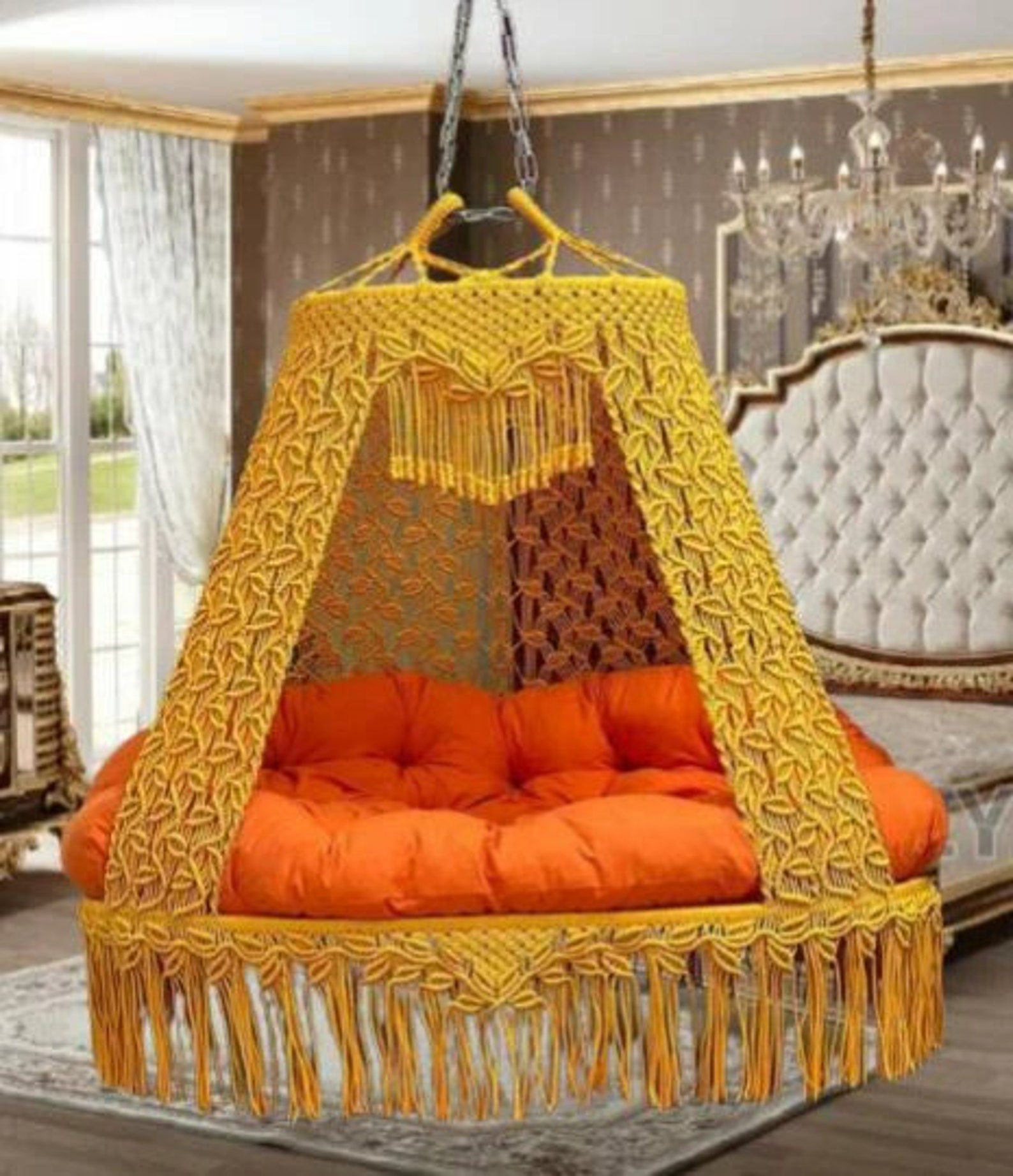 Macrame Double Seated Swing, Macrame Swing Chair, Macrame LARGE Seated ...