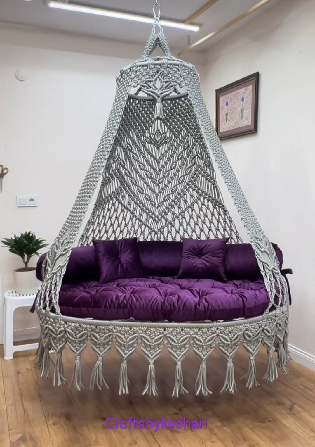 Grey Macrame Double Seat Swing, Macrame Swing Chair, Macrame Bed, Hammock Swing, Hanging Bed ...