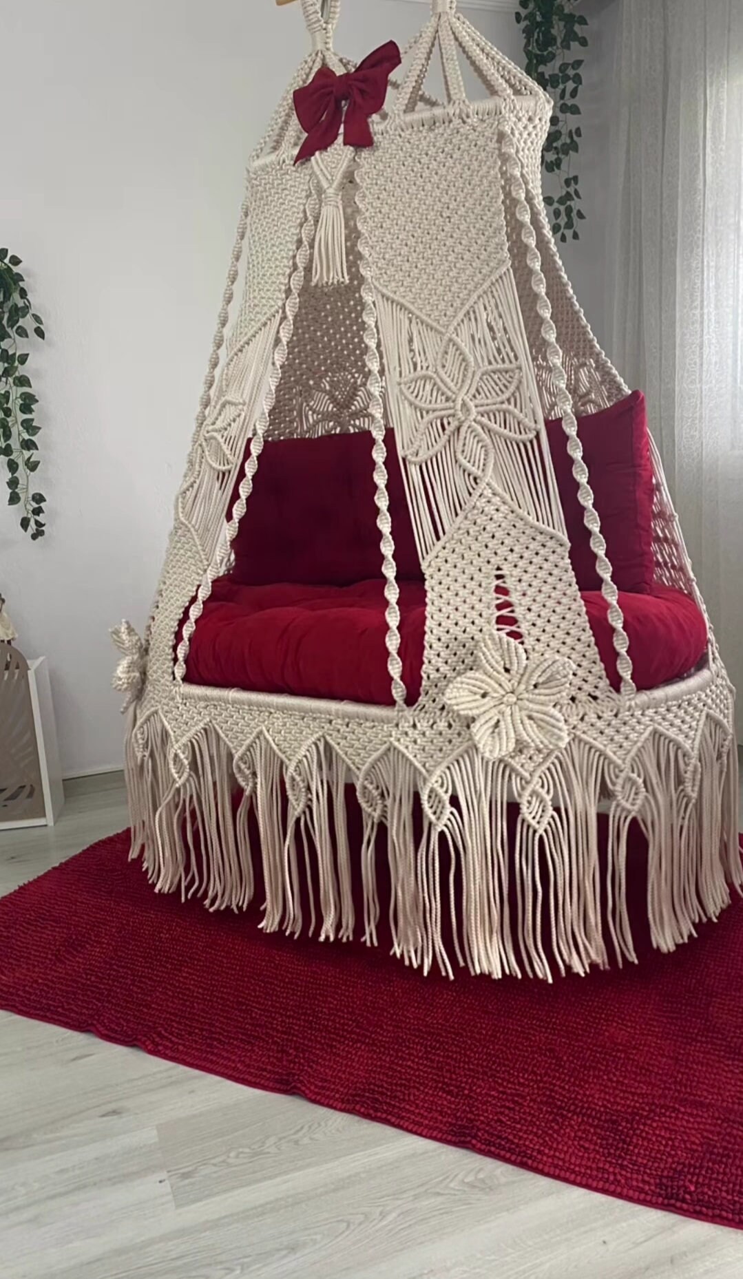 Beige Macrame Double Seat Swing, Macrame Swing Chair, Macrame Bed ...
