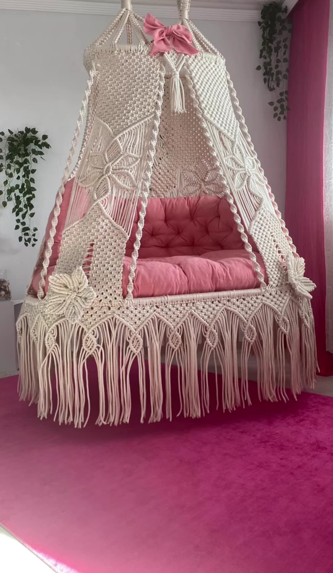 Beige Macrame Double Seat Swing, Macrame Swing Chair, Macrame Bed ...