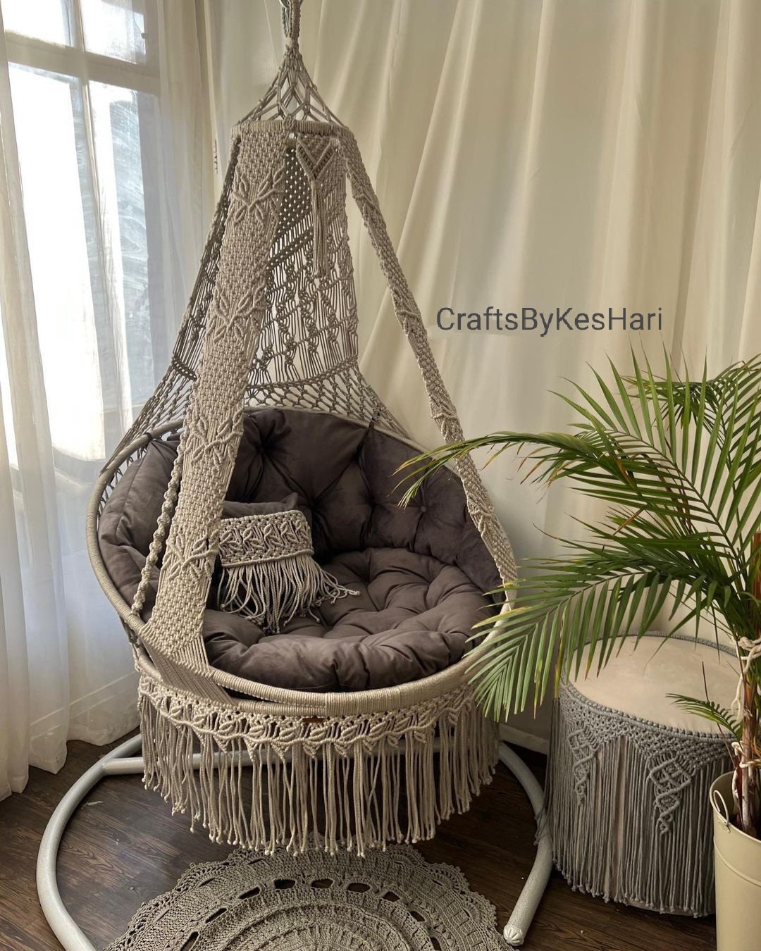 Macrame Swing Chair, Macrame Round Swing, Macrame Porch Rocking Swing ...