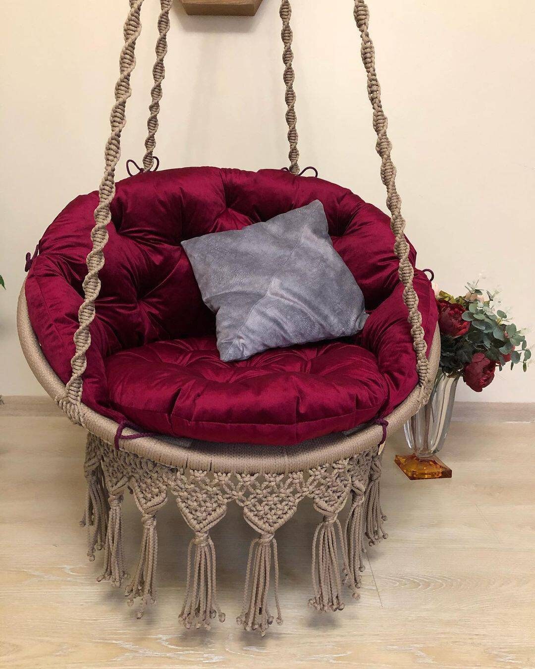 Macrame Swing Chair, Macrame Round Swing, Macrame Porch Rocking Swing ...
