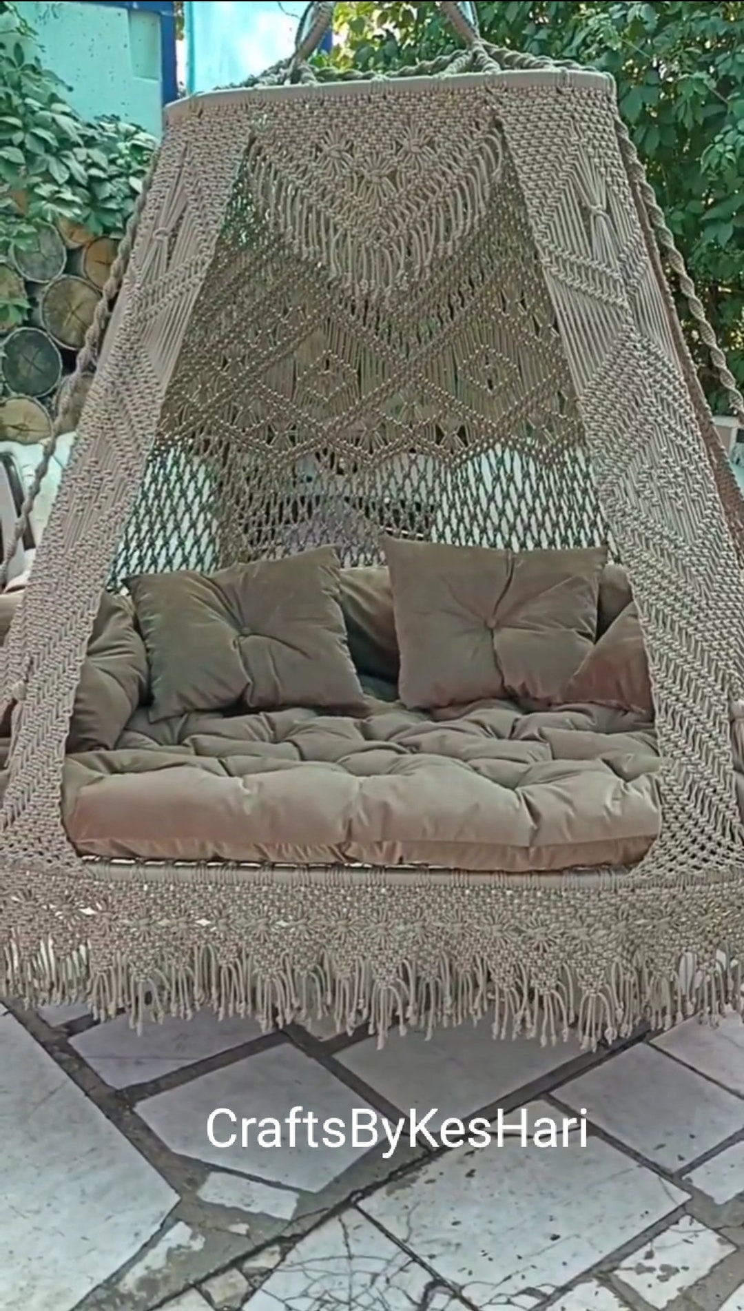 Macrame Double Seat Swing, Macrame Swing Chair, Macrame Bed, Hammock Swing, Hanging Bed Macrame ...