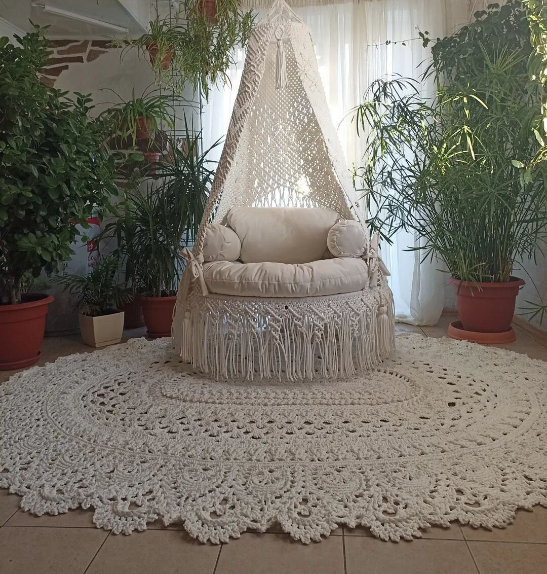 Beige Macrame Hanging Swing Chair, Boho Indoor Decor - Etsy