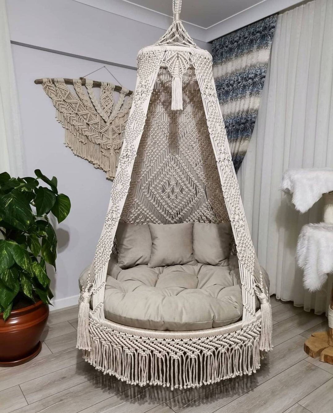 Macrame Swing Chair, Macrame Round Swing, Garden Swing, Macrame ...