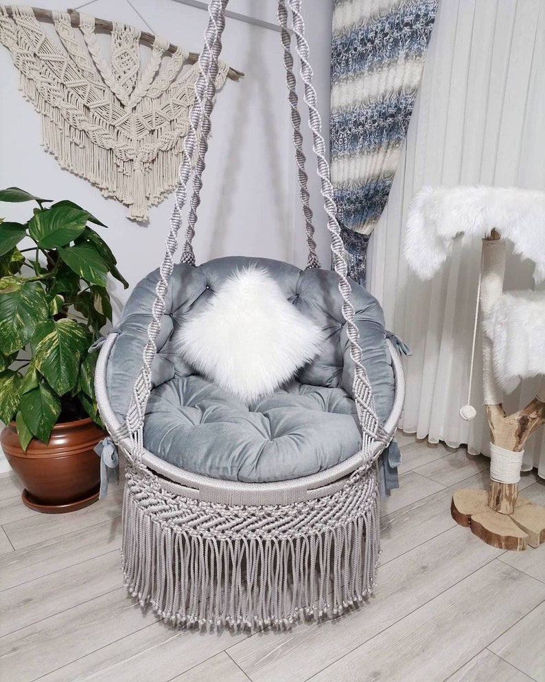 Macrame Swing Chair, Macrame Round Swing, Macrame Porch Rocking Swing ...