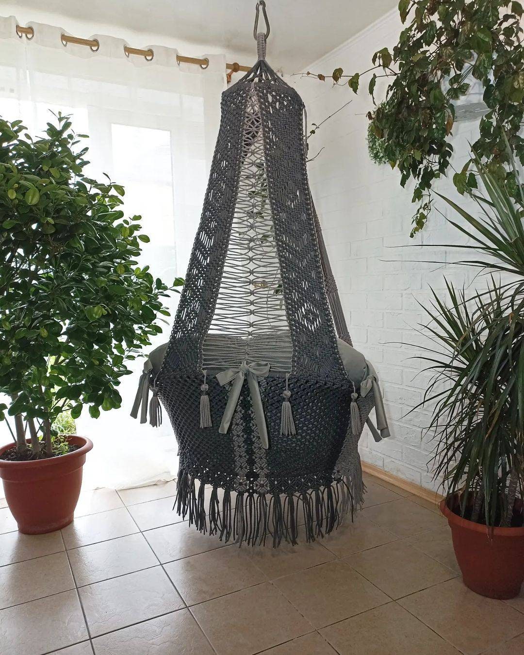 Macrame Swing Chair, Macrame Round Swing, Macrame Porch Rocking Swing ...