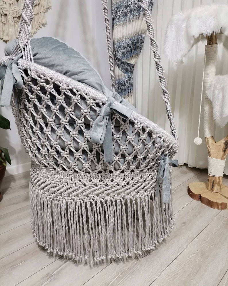 Macrame Swing Chair, Macrame Round Swing, Macrame Porch Rocking Swing ...