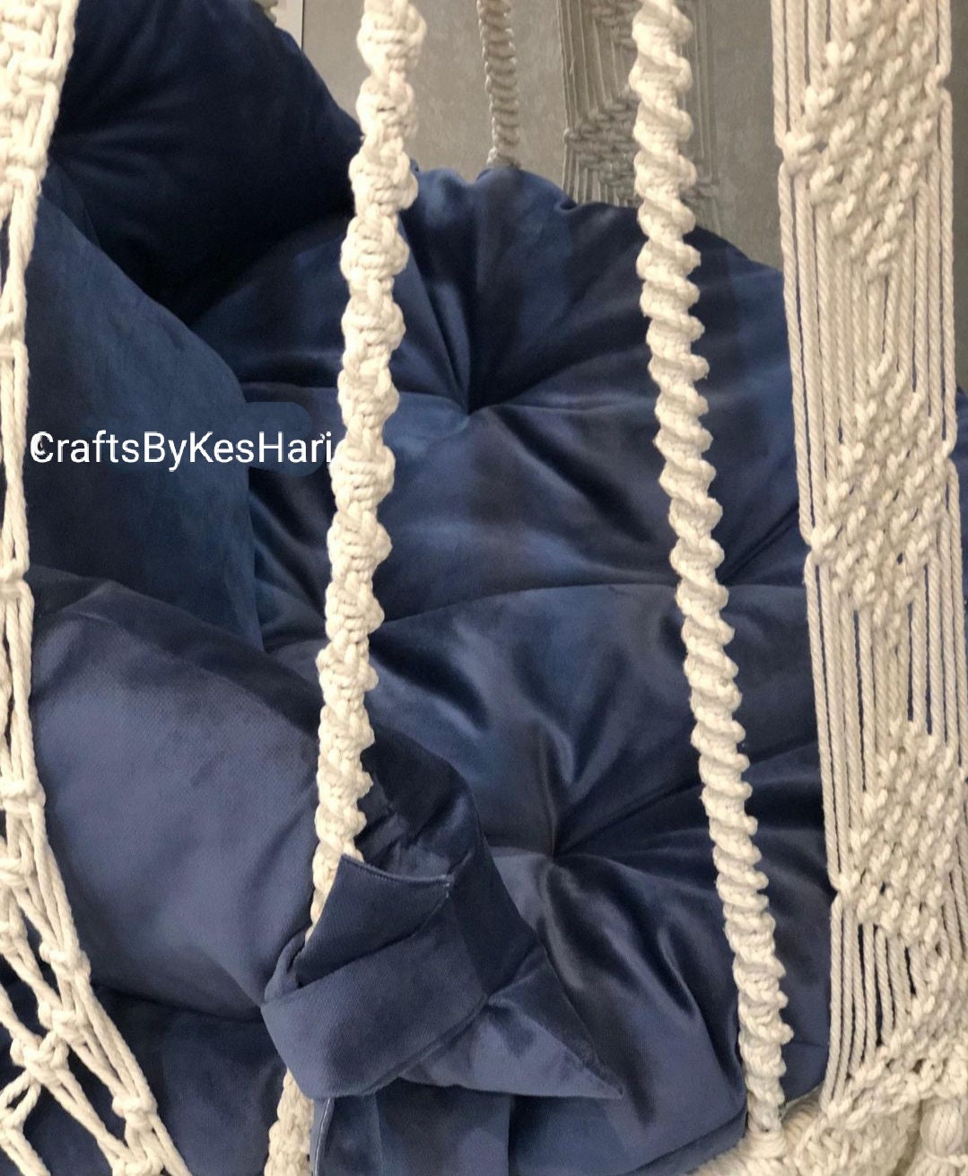 Blue Macrame Double Seat Swing, Macrame Swing Chair, Macrame Bed, Hammock Swing, Hanging Bed ...