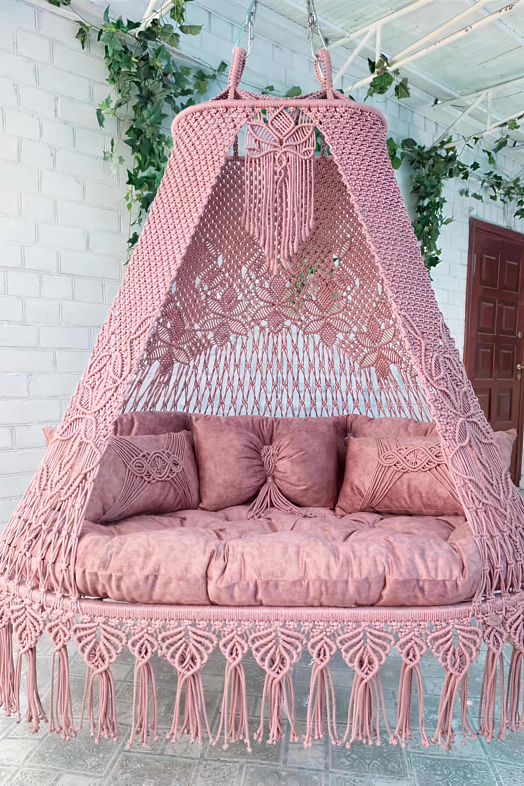 Beige Hanging Swing Bed, Double Bed Swing, Macrame Swing, Macrame Swing ...