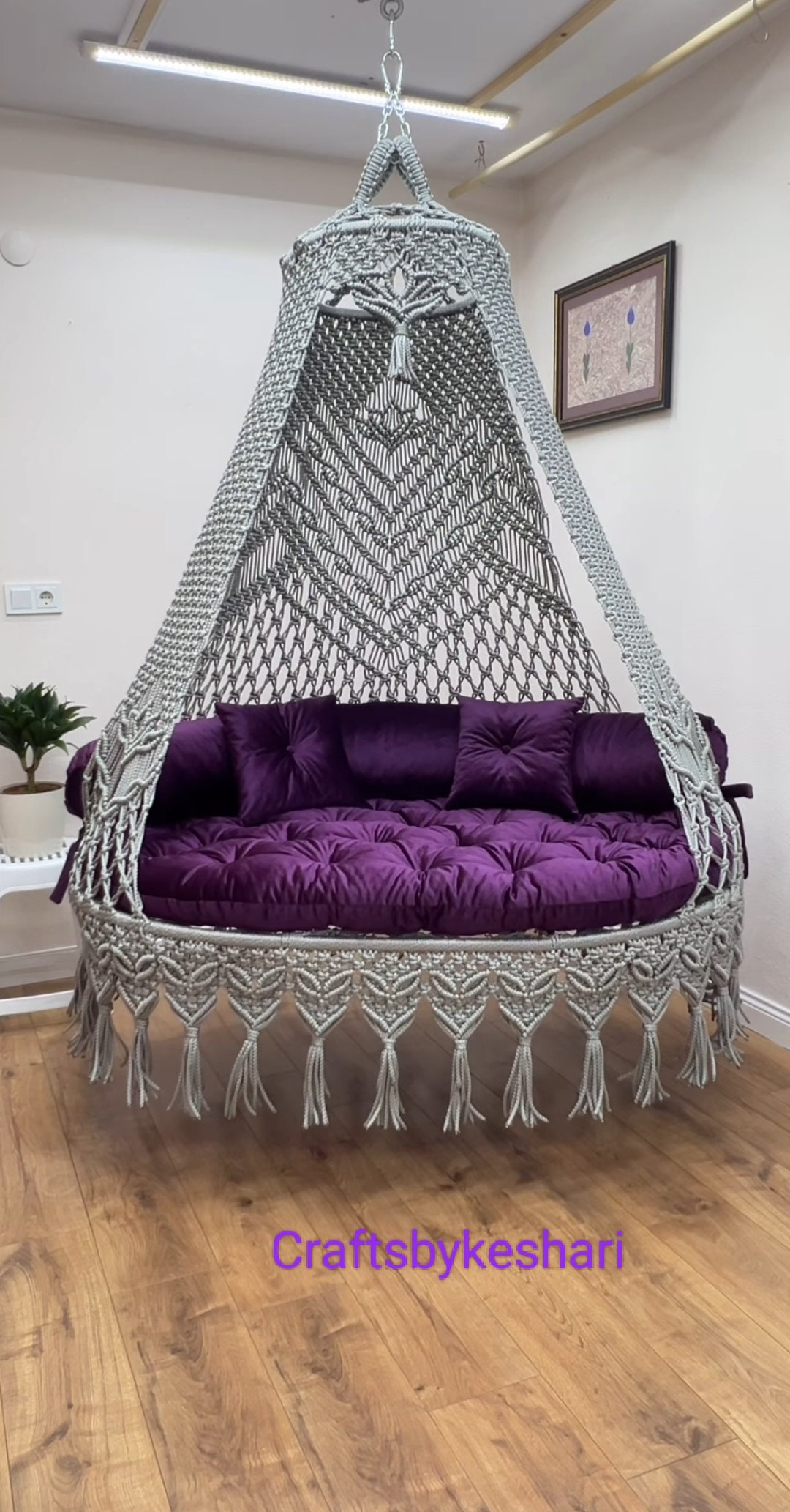 Grey Macrame Double Seat Swing, Macrame Swing Chair, Macrame Bed, Hammock Swing, Hanging Bed ...