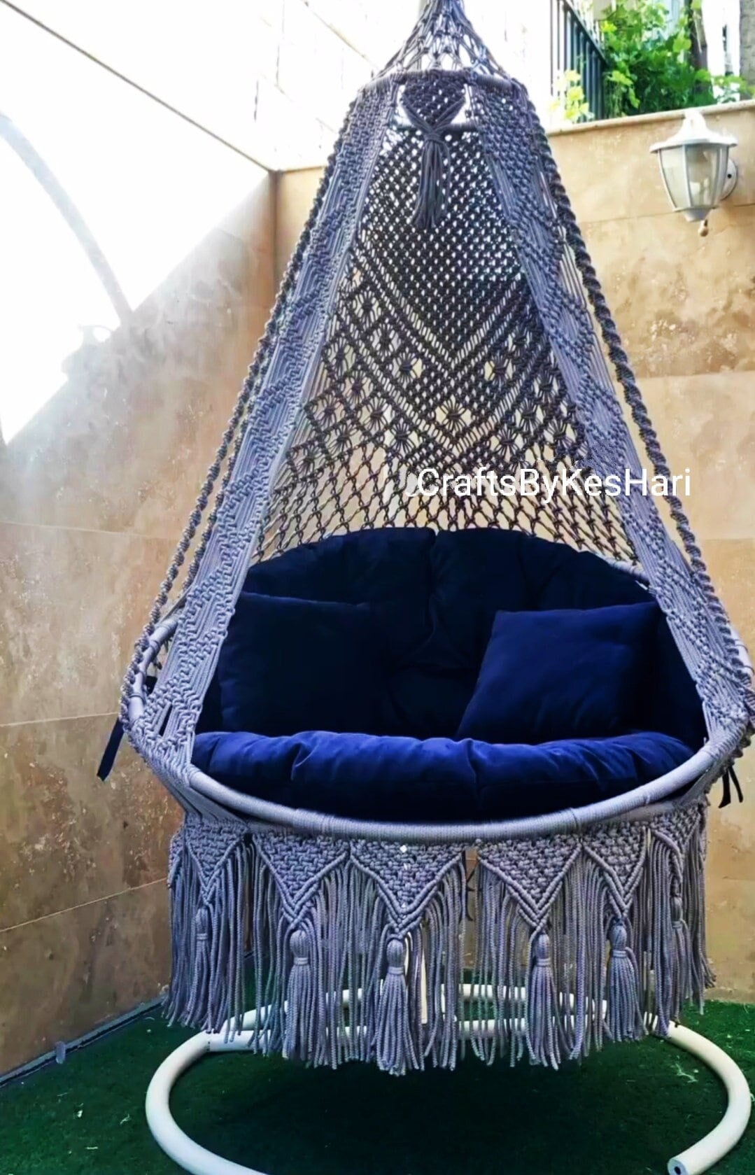 Blue Macrame Double Seat Swing, Macrame Swing Chair, Macrame Bed ...