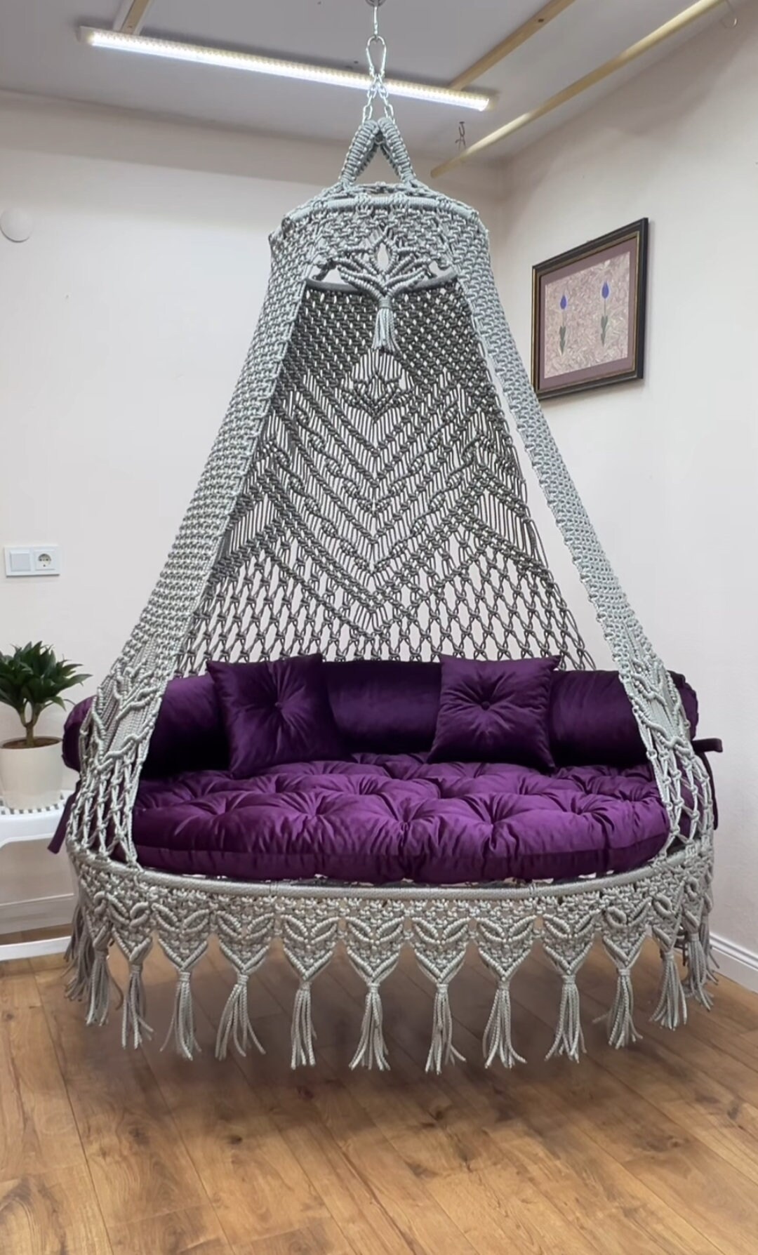 Grey Macrame Double Seat Swing, Macrame Swing Chair, Macrame Bed ...