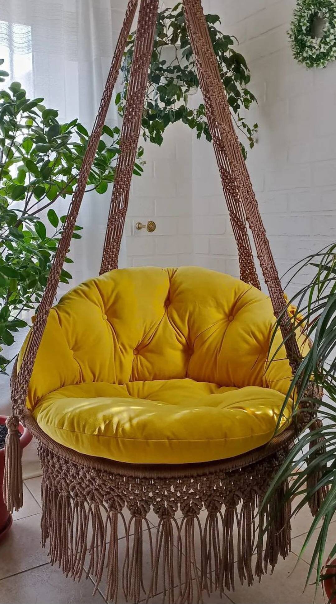 Macrame Swing Chair, Macrame Round Swing, Macrame Porch Rocking Swing ...