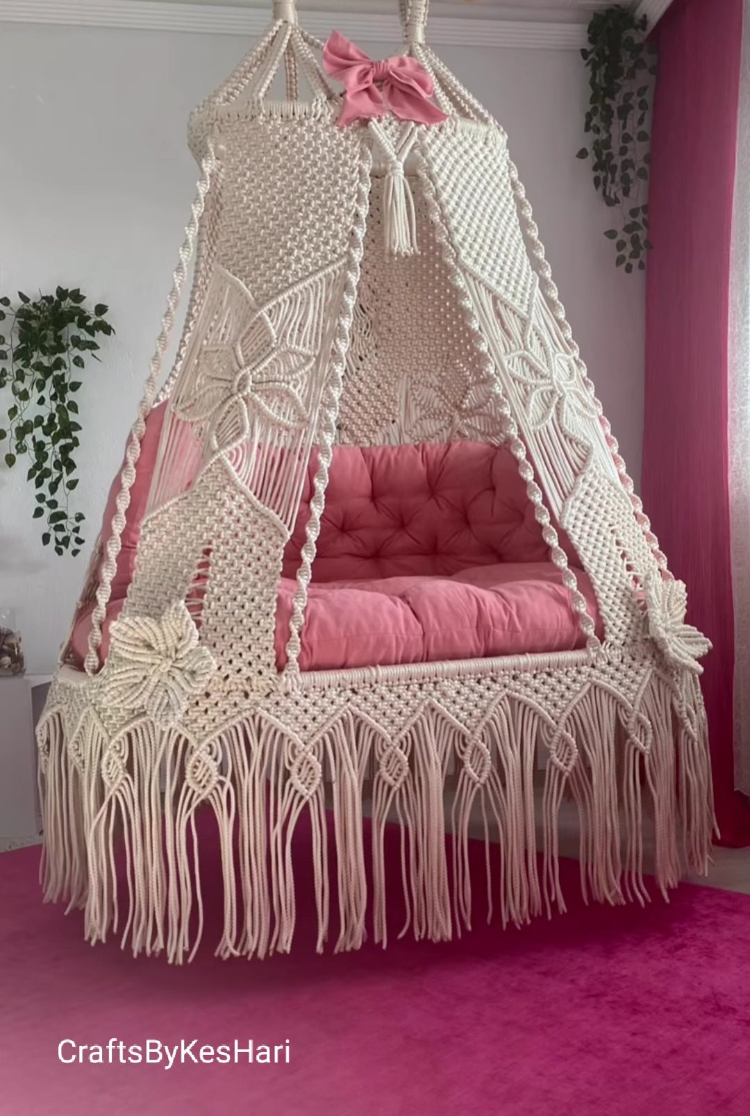 Beige Macrame Double Seat Swing, Macrame Swing Chair, Macrame Bed, Hammock Swing, Hanging Bed ...
