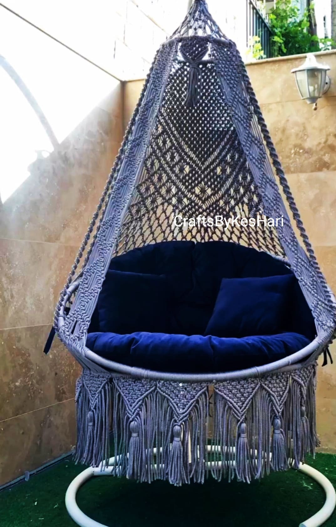 Blue Macrame Double Seat Swing, Macrame Swing Chair, Macrame Bed, Hammock Swing, Hanging Bed ...