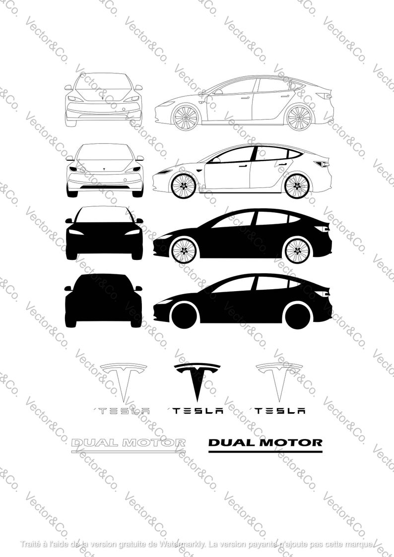 Tesla Model 3 Vector Vector File - Etsy