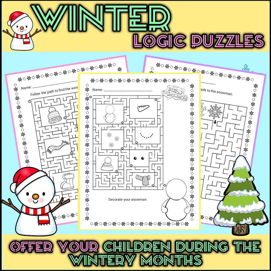 Winter Mazes Puzzle - Winter Math Activities - Winter Logic Puzzle for ...