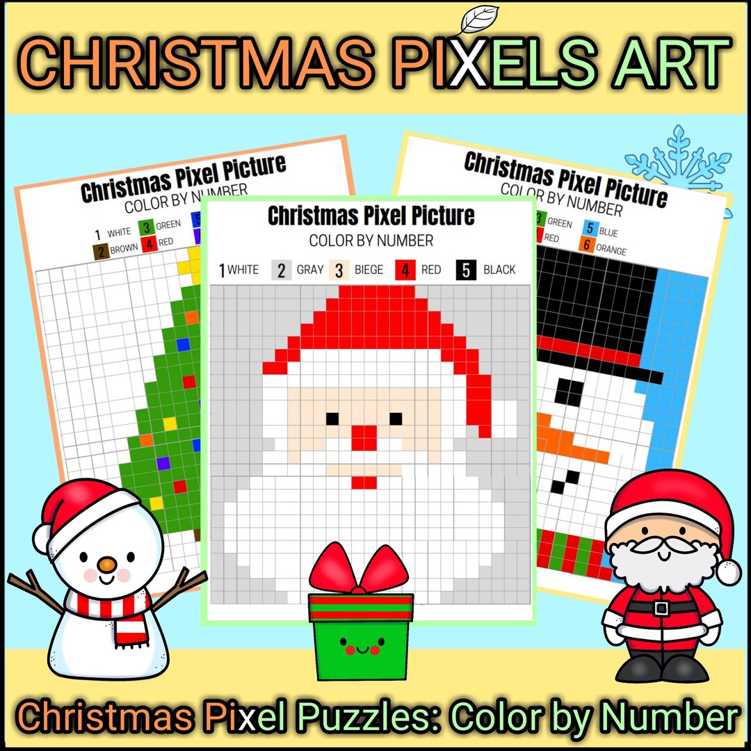 Christmas Pixels Art Math Activities Colour by Number Printables ...