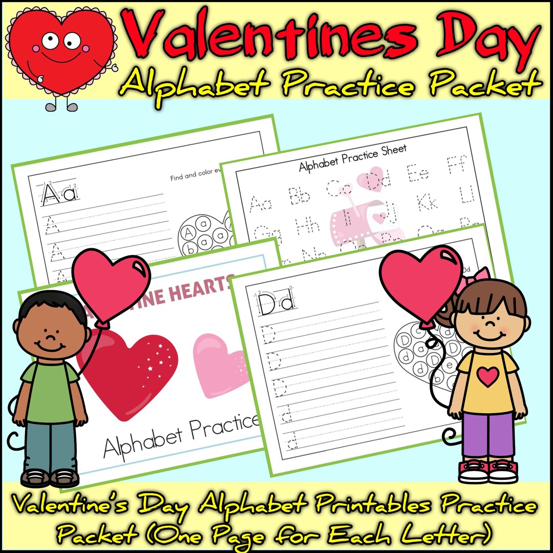 Valentines Day Alphabet Printables Practice Packet Letter K-1st Grade ...