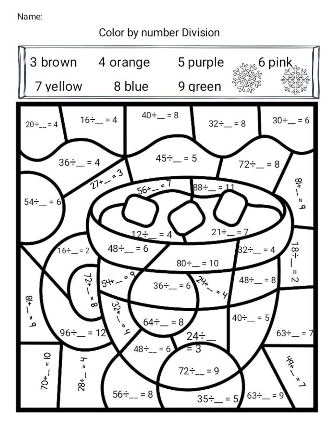 Winter Color by Number Division - Winter Math Activities - Color Key by ...