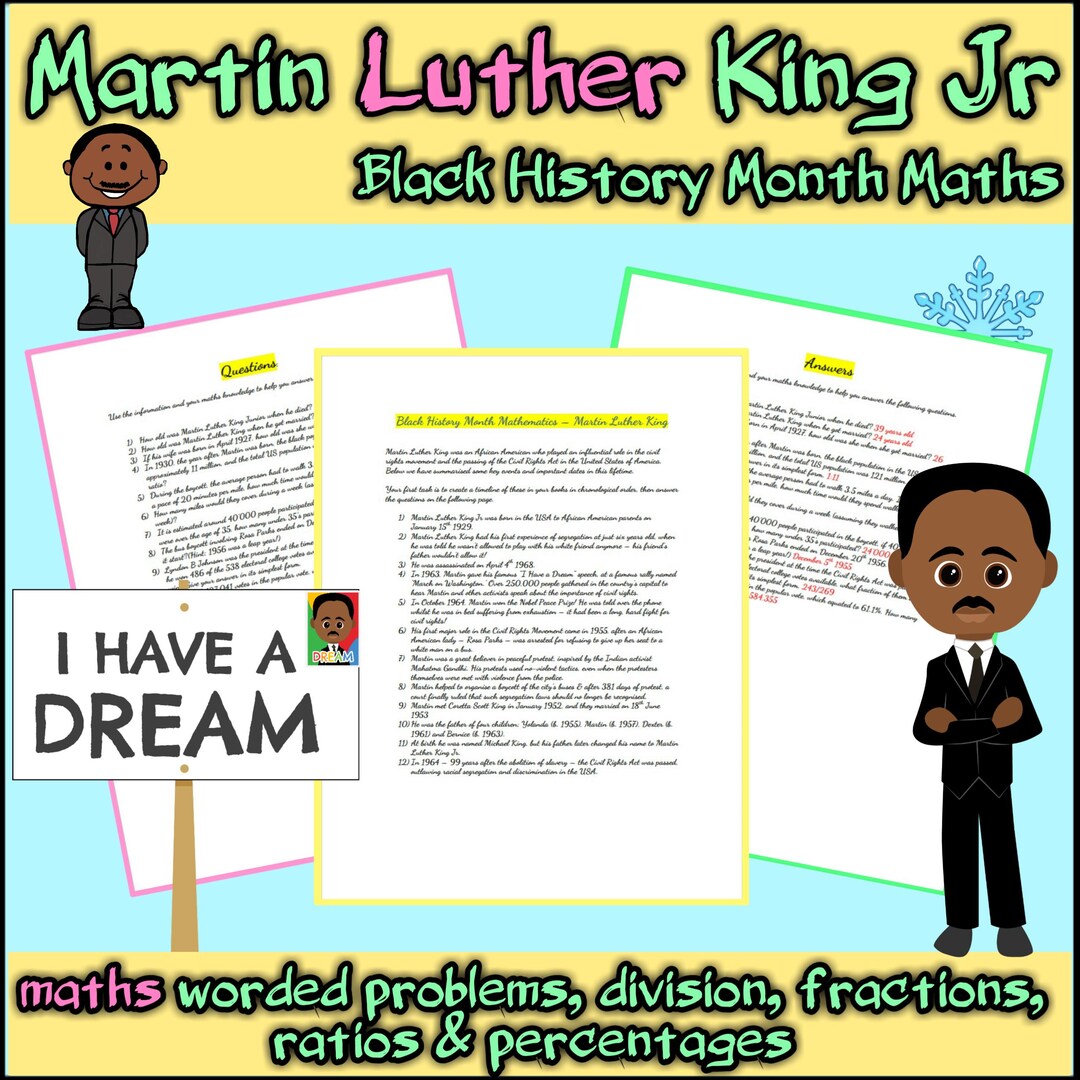 Martin Luther King Jr Math Activities - Black History Month - Holidays ...