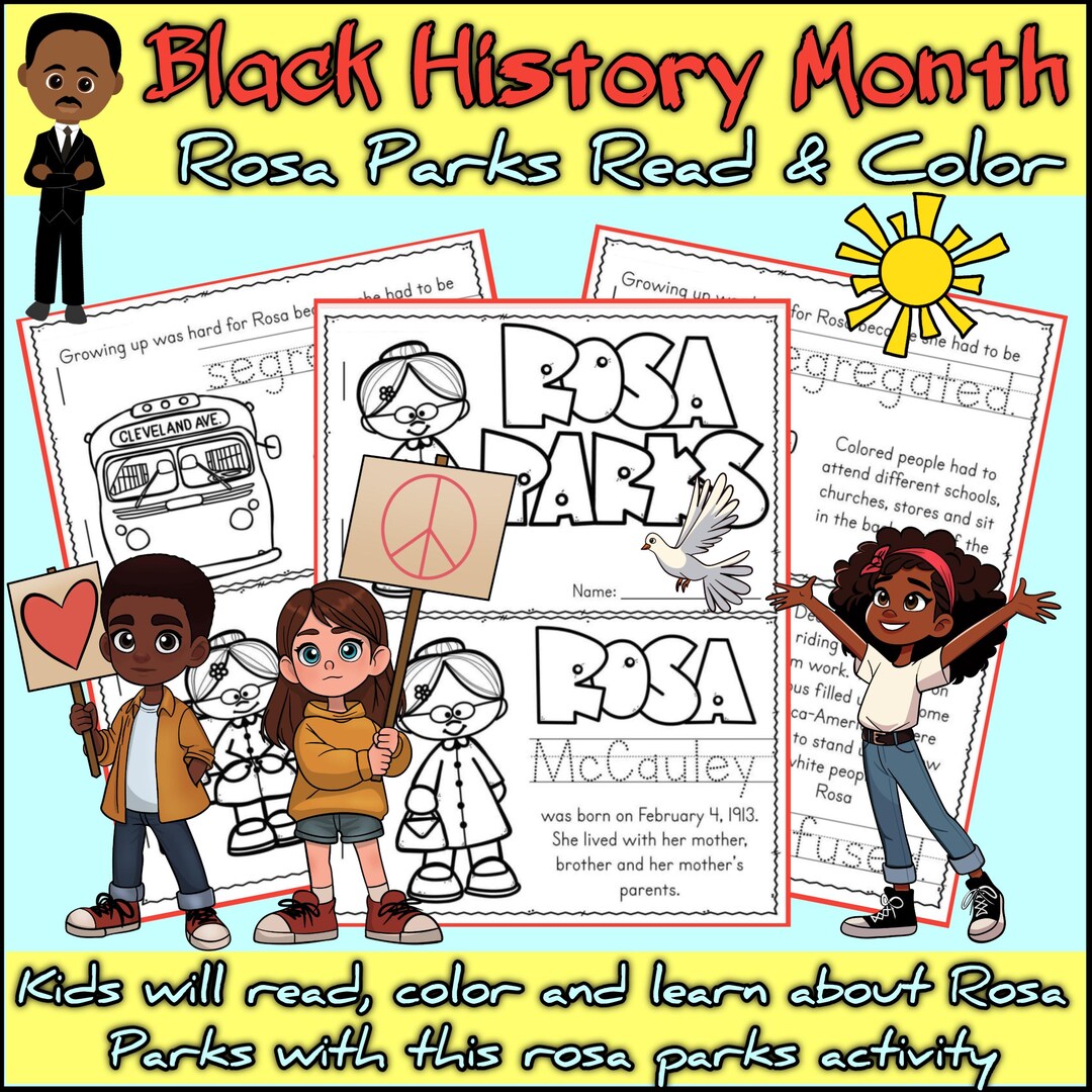 Black History Month Rosa Parks Read, Color & Learn - African Americans ...