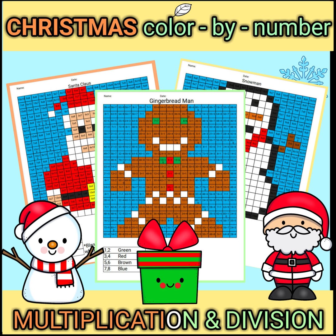 Christmas Color by Number - PIXELS Art MULTIPLICATION & DIVISION Math ...