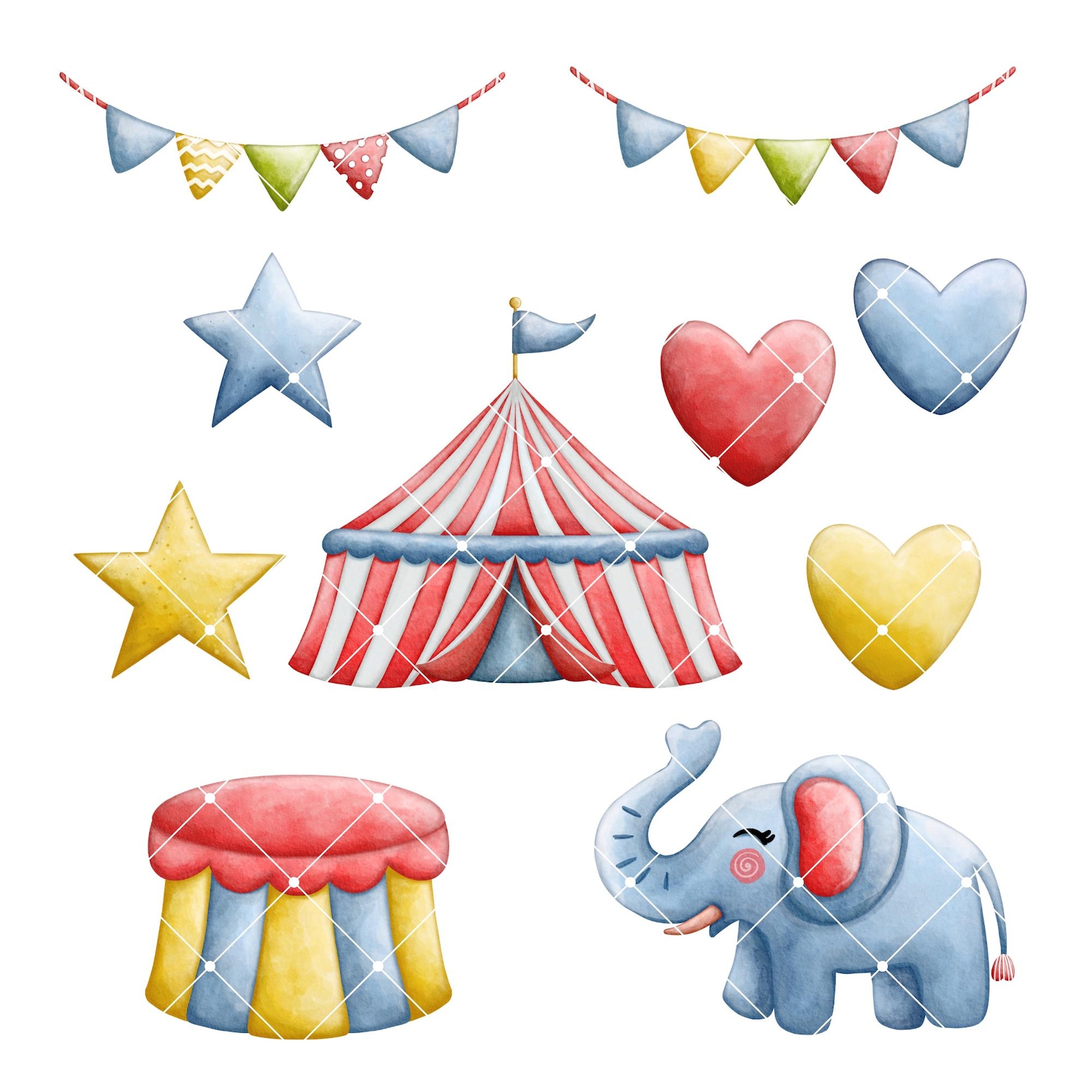 Watercolor Circus Clipart Set | Carnival PNG | Clowns, Tent, Ferris ...