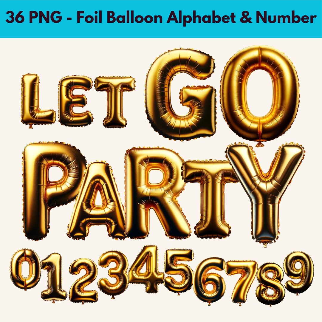 Gold Foil Balloon Alphabet & Numbers Shiny Font 36 PNG Clipart, Party ...