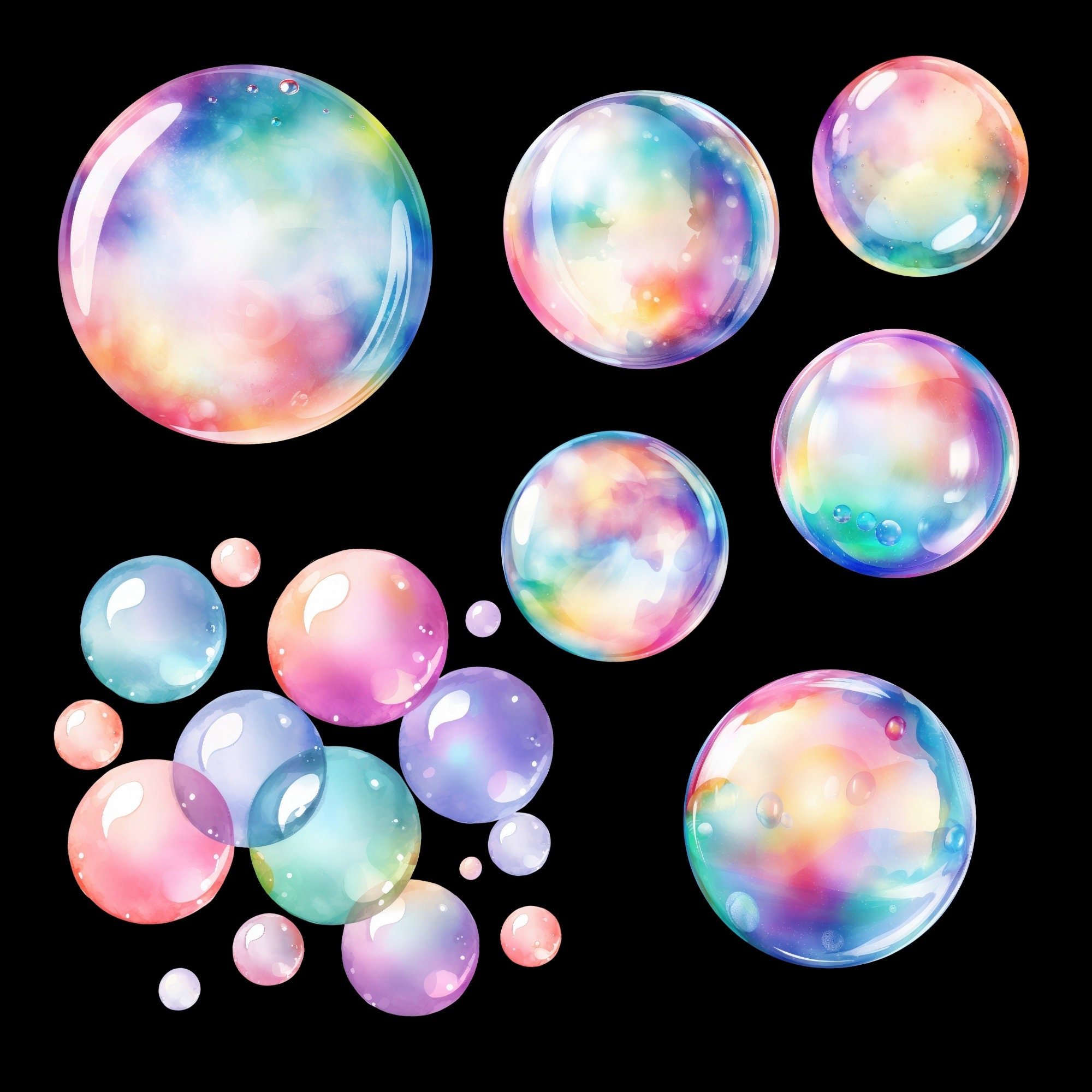 Watercolor Iridescent Pastel Rainbow Bubble Clipart, Colorful ...