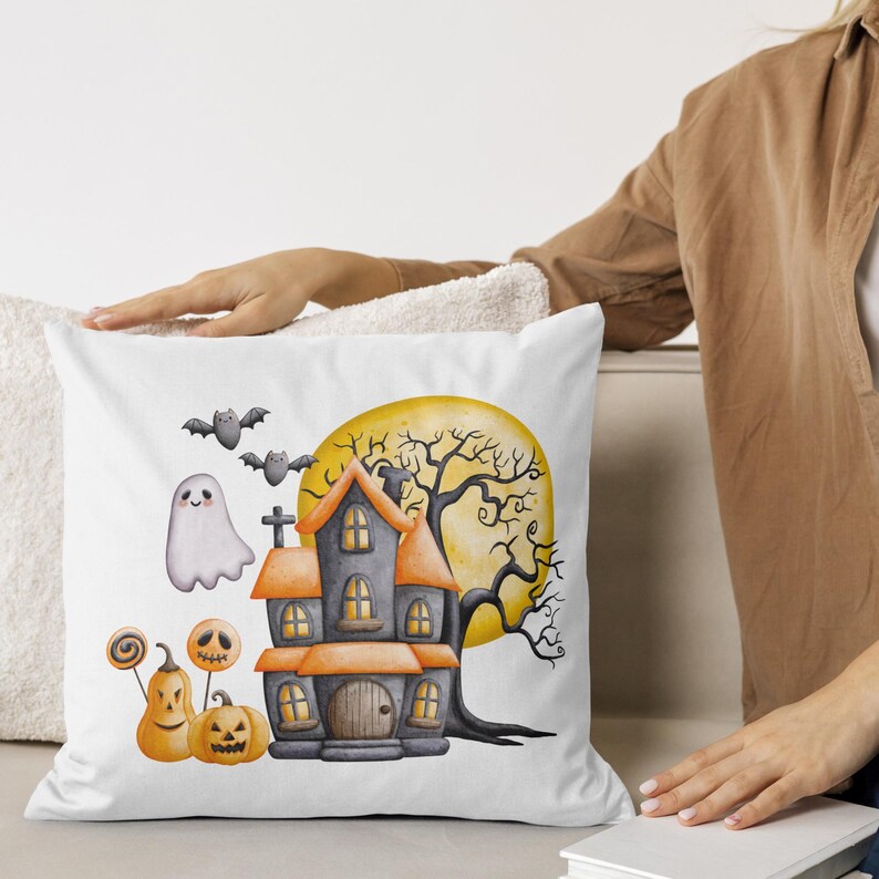 Spooky Watercolor Halloween Clipart – Floating Ghost, Pumpkin, Haunted ...