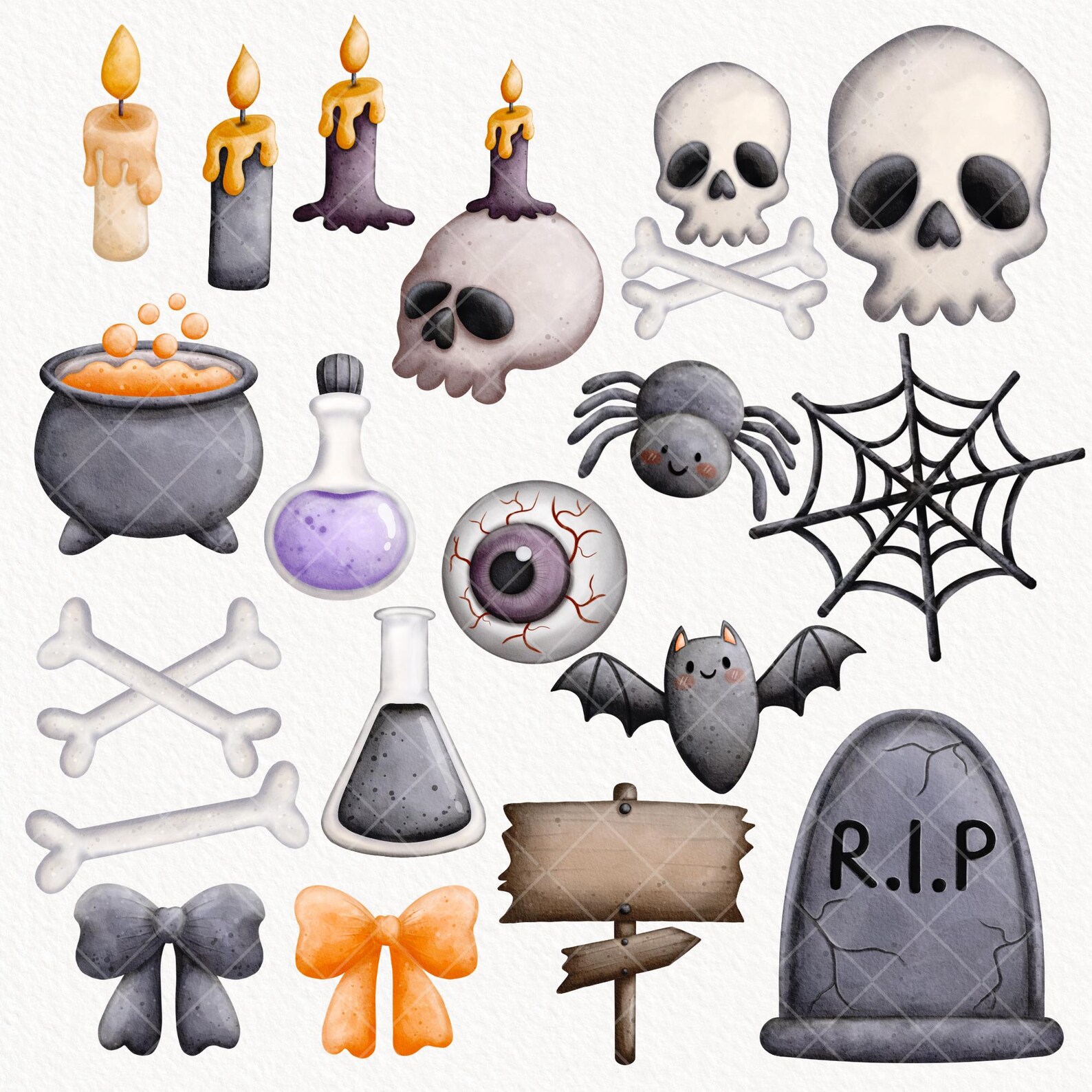 Spooky Watercolor Halloween Clipart – Floating Ghost, Pumpkin, Haunted ...