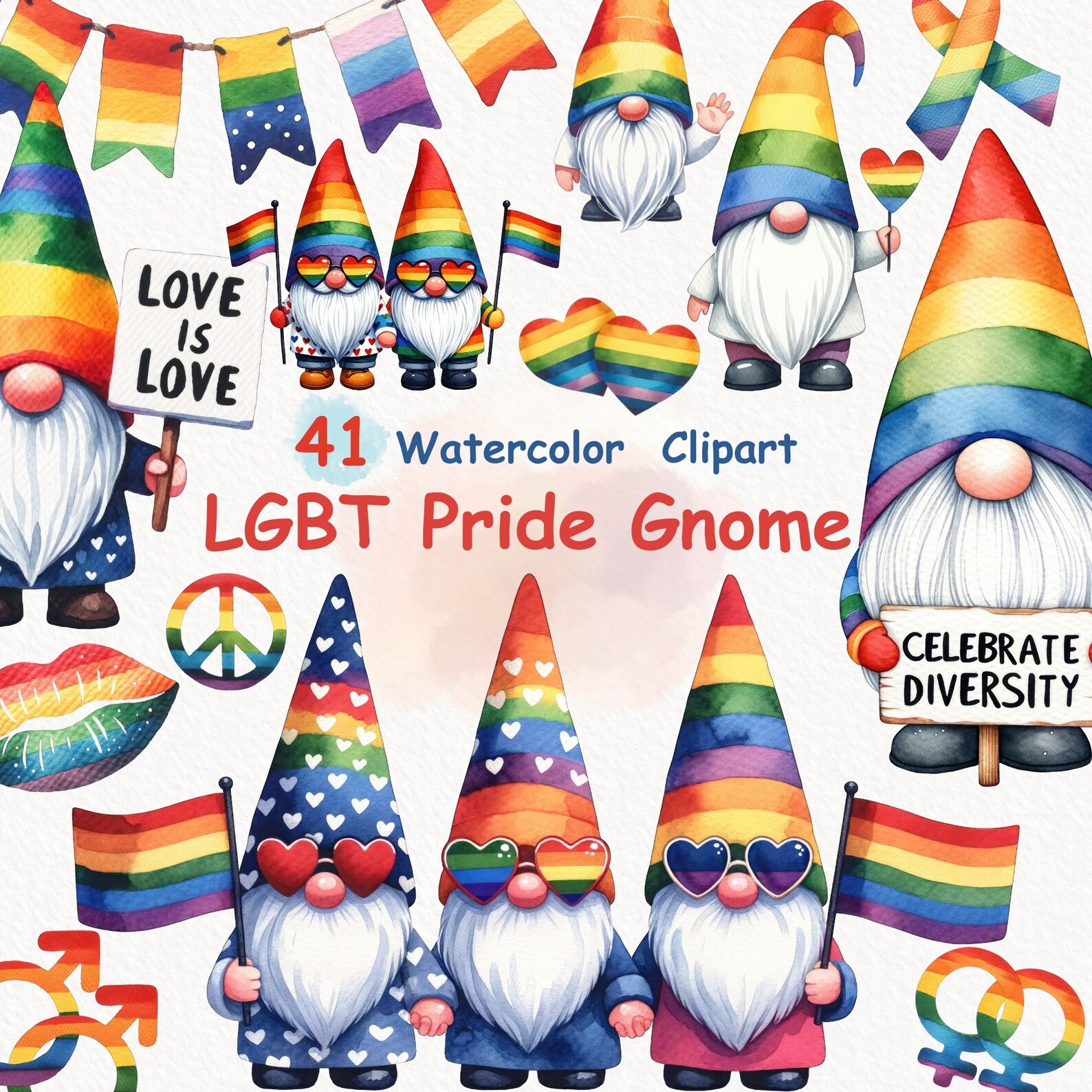 Watercolor LGBT Pride Gnome Rainbow Clipart, Diversity Pride Month ...