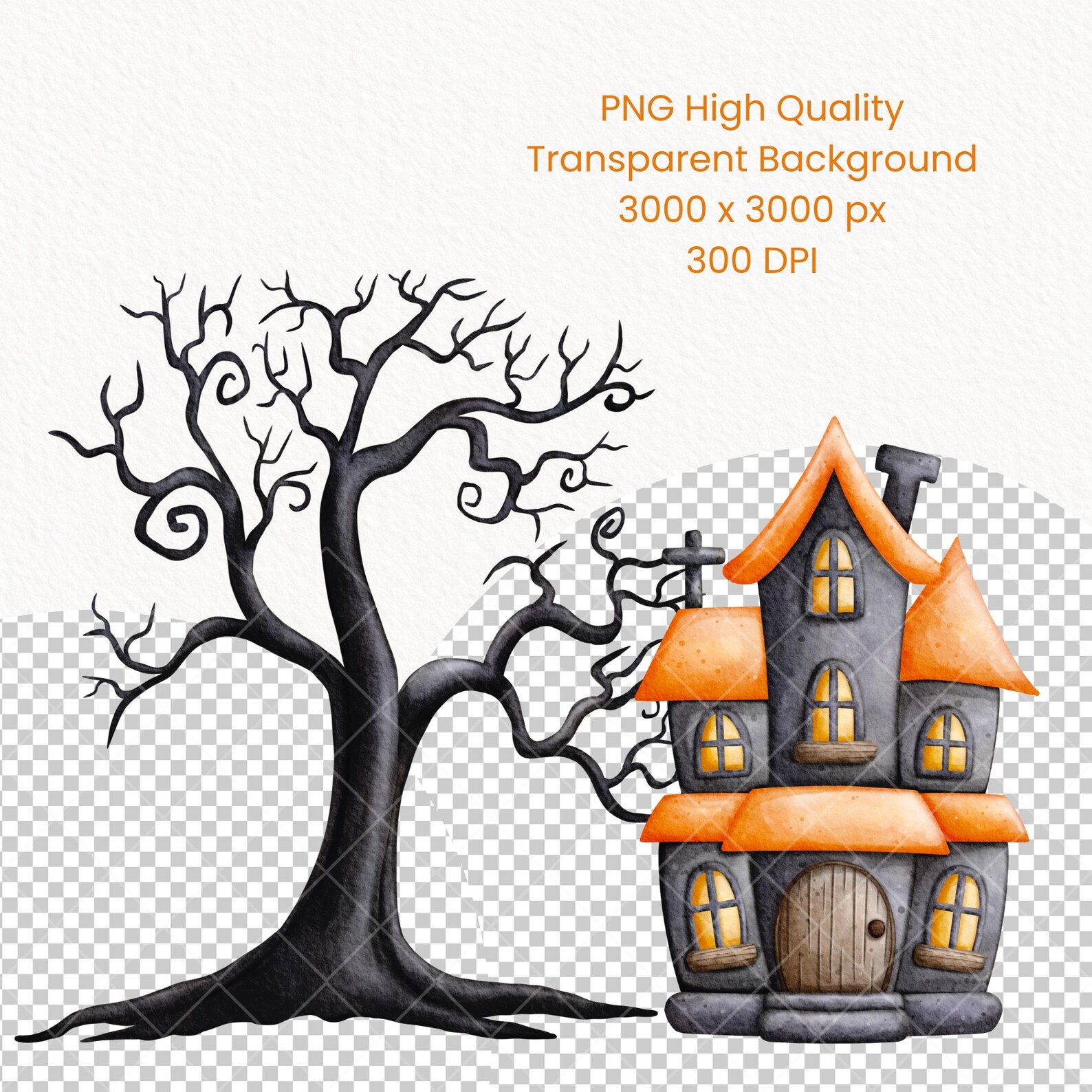 Spooky Watercolor Halloween Clipart – Floating Ghost, Pumpkin, Haunted ...