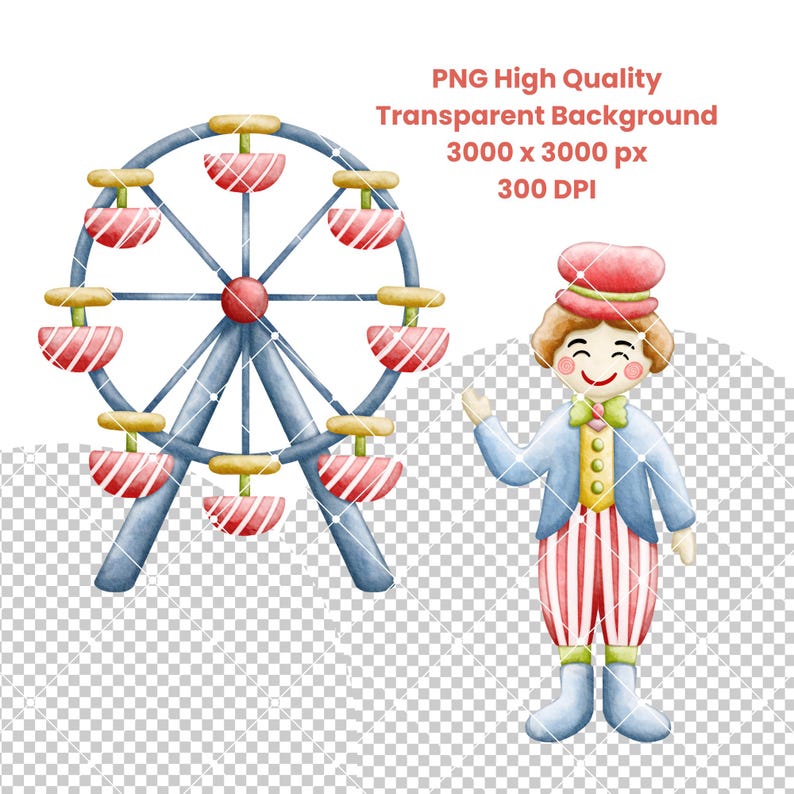 Watercolor Circus Clipart Set | Carnival PNG | Clowns, Tent, Ferris ...