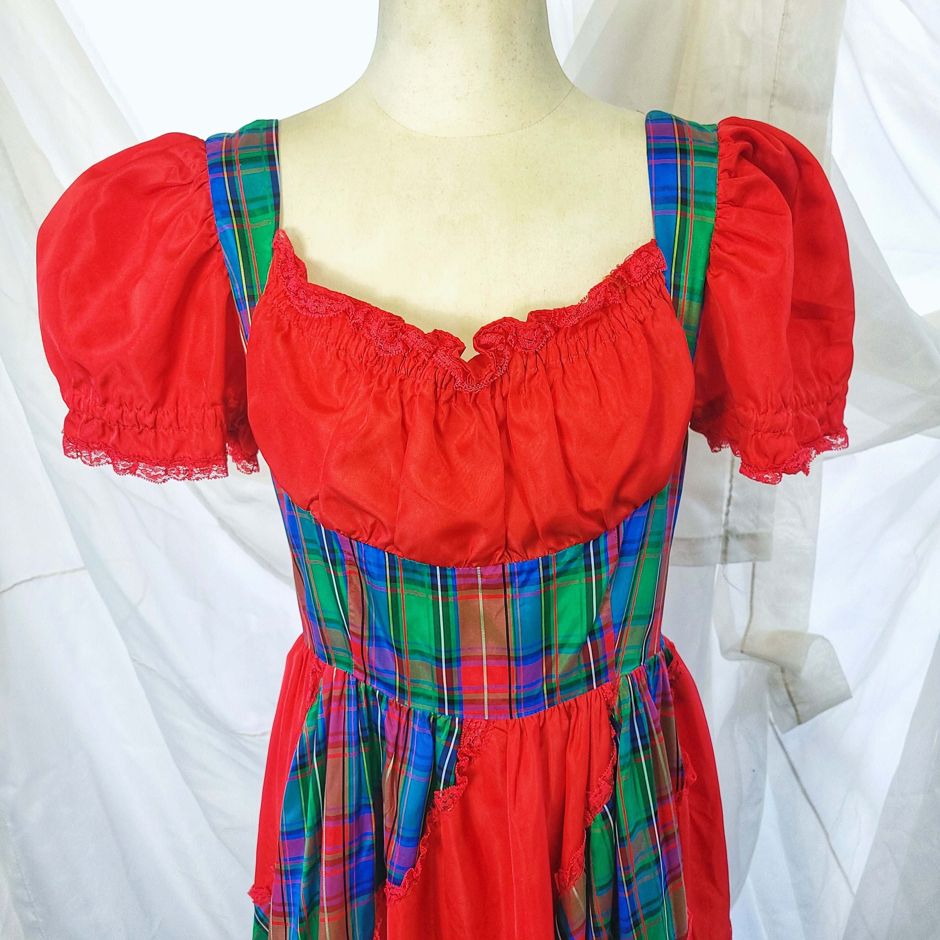 Red Green and Blue Plaid 80s Handmade Vintage Square Dance - Etsy