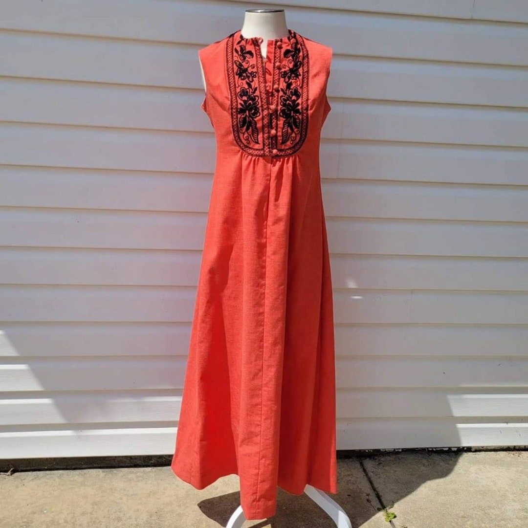 1960s Rae Dolls of San Francisco Boho A Line Maxi With Embroidery Size ...