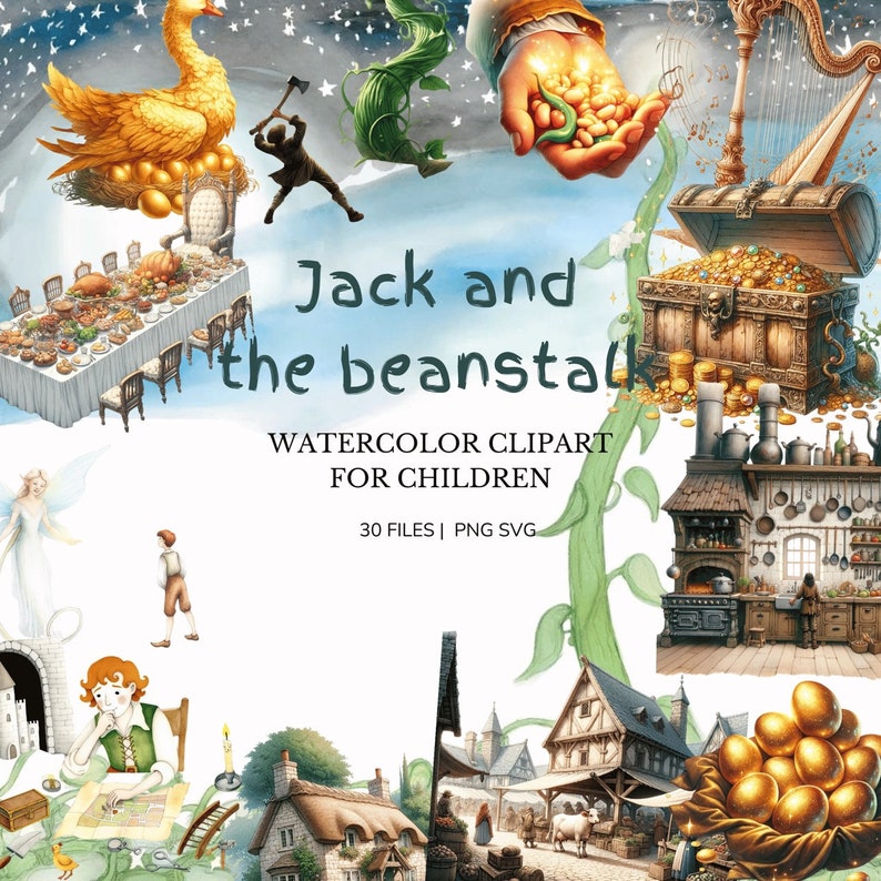 Svg, Jack and the Beanstalk Clipart, Kids Story Art, Digital Graphics ...