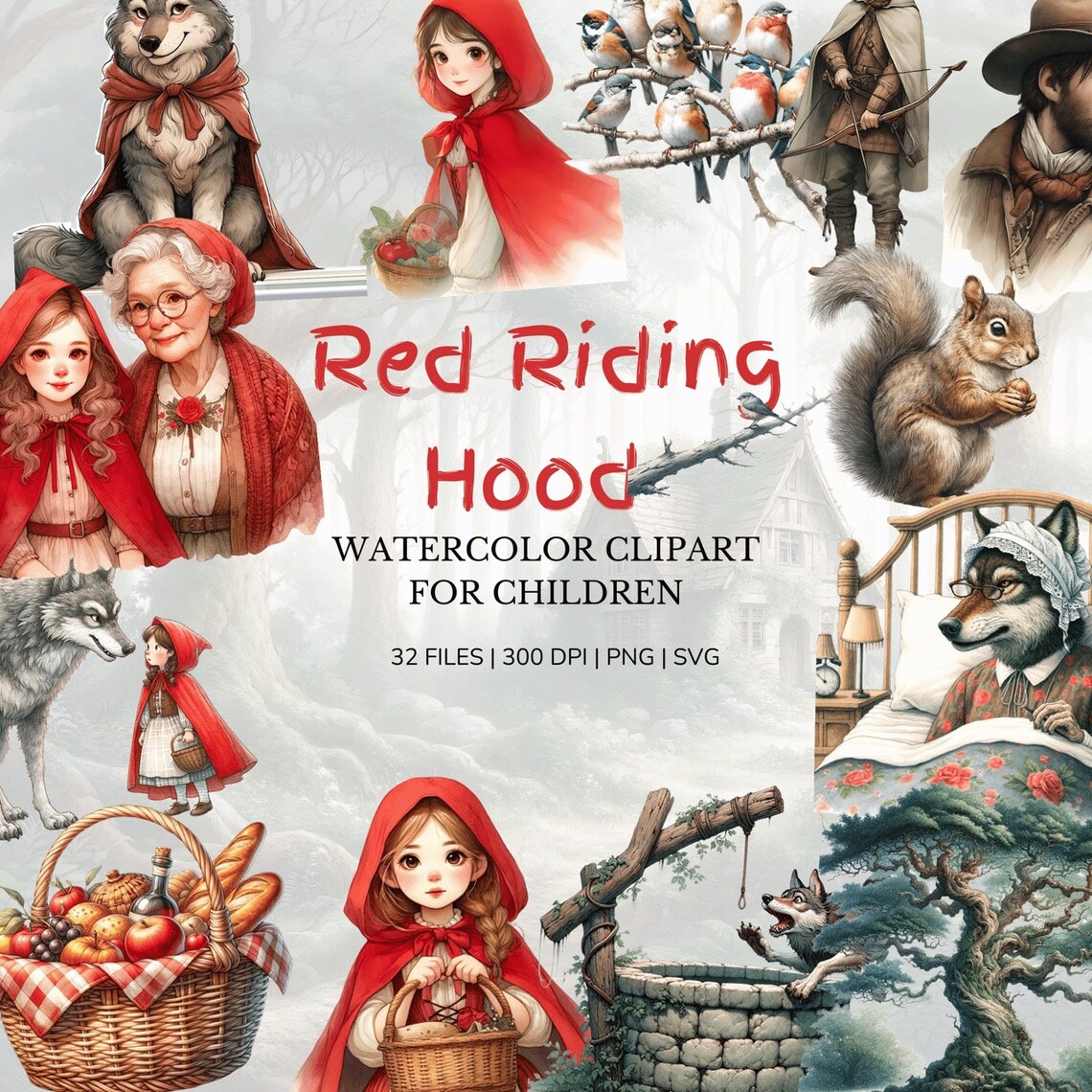 Svg, Red Riding Hood Clipart, Kids Story Art, Digital Graphics Instant ...