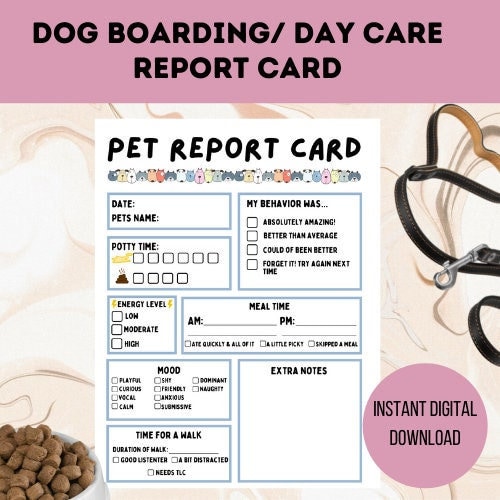 Dog Boarding Report Card, Doggy Daycare Report Card, Pet Sitter ...